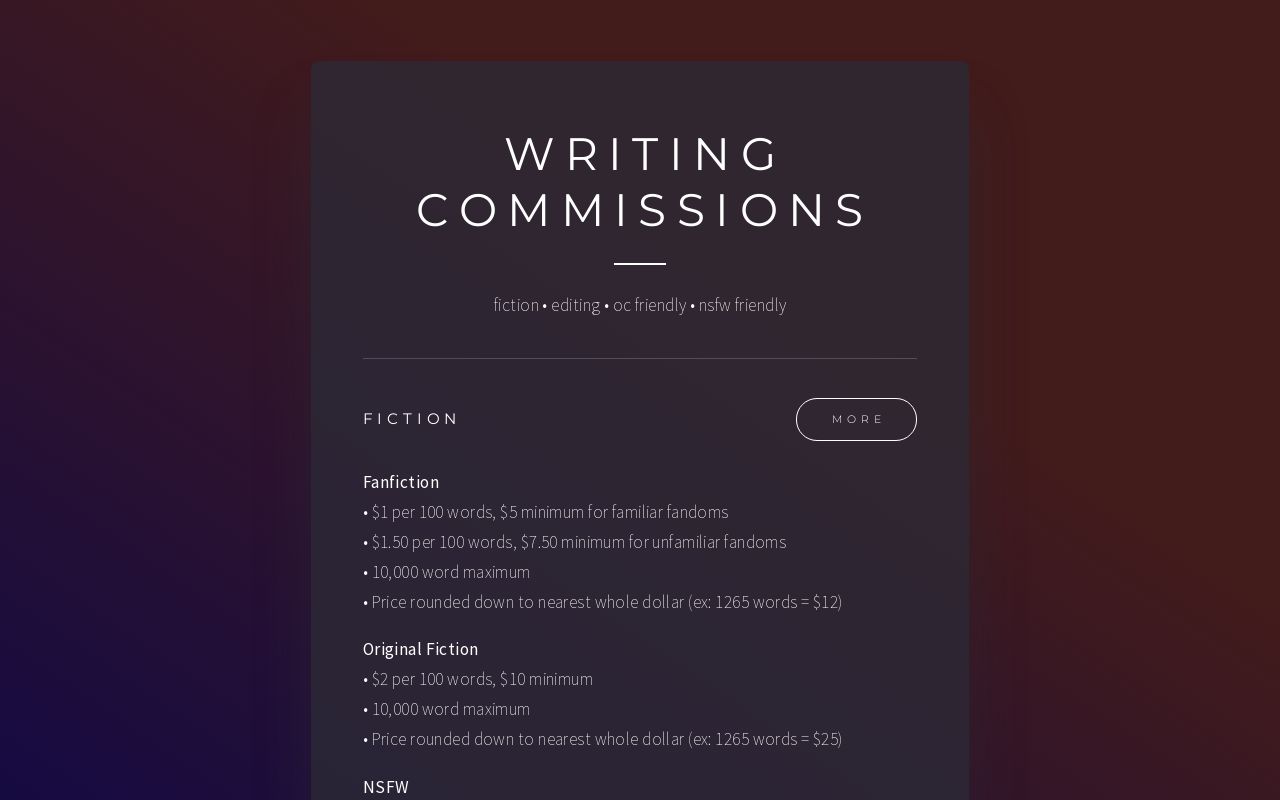 writing commission sheet